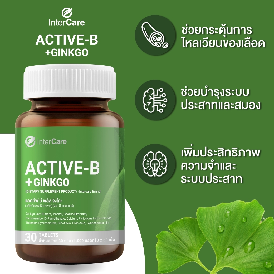 [60 เม็ด] InterCare - Active-B Plus Ginkgo แอคทีฟ บี พลัส จิงโกะ บำรุงสมองเพิ่มความจำ วิตามินบี ...