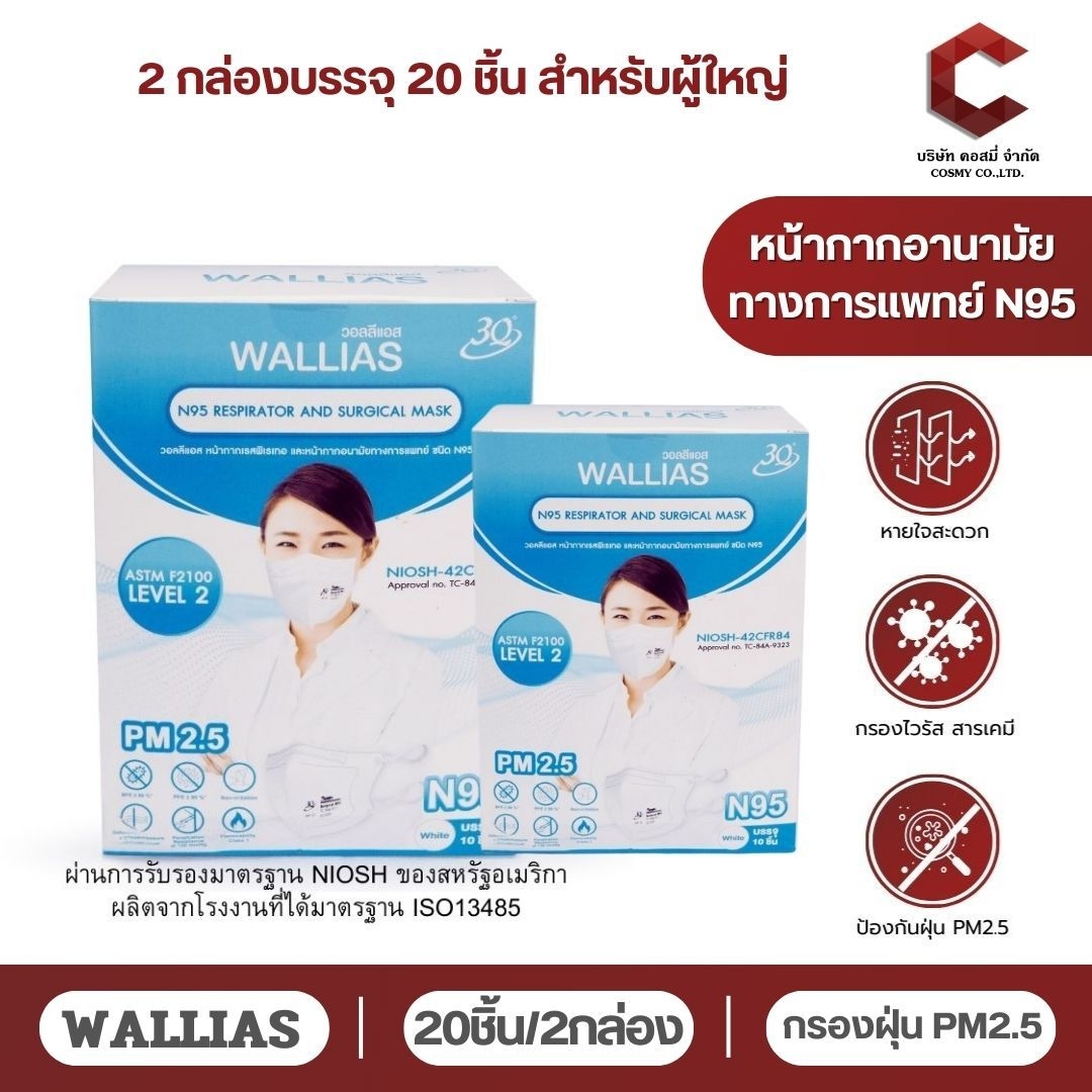 【พร้อมส่ง】N95 แบบ10ชิ้น/20ชิ้น Face Mask ยี่ห้อ Wallias NIOSH (คุณภาพป้องกันสูงสุด) หน้ากาก ...