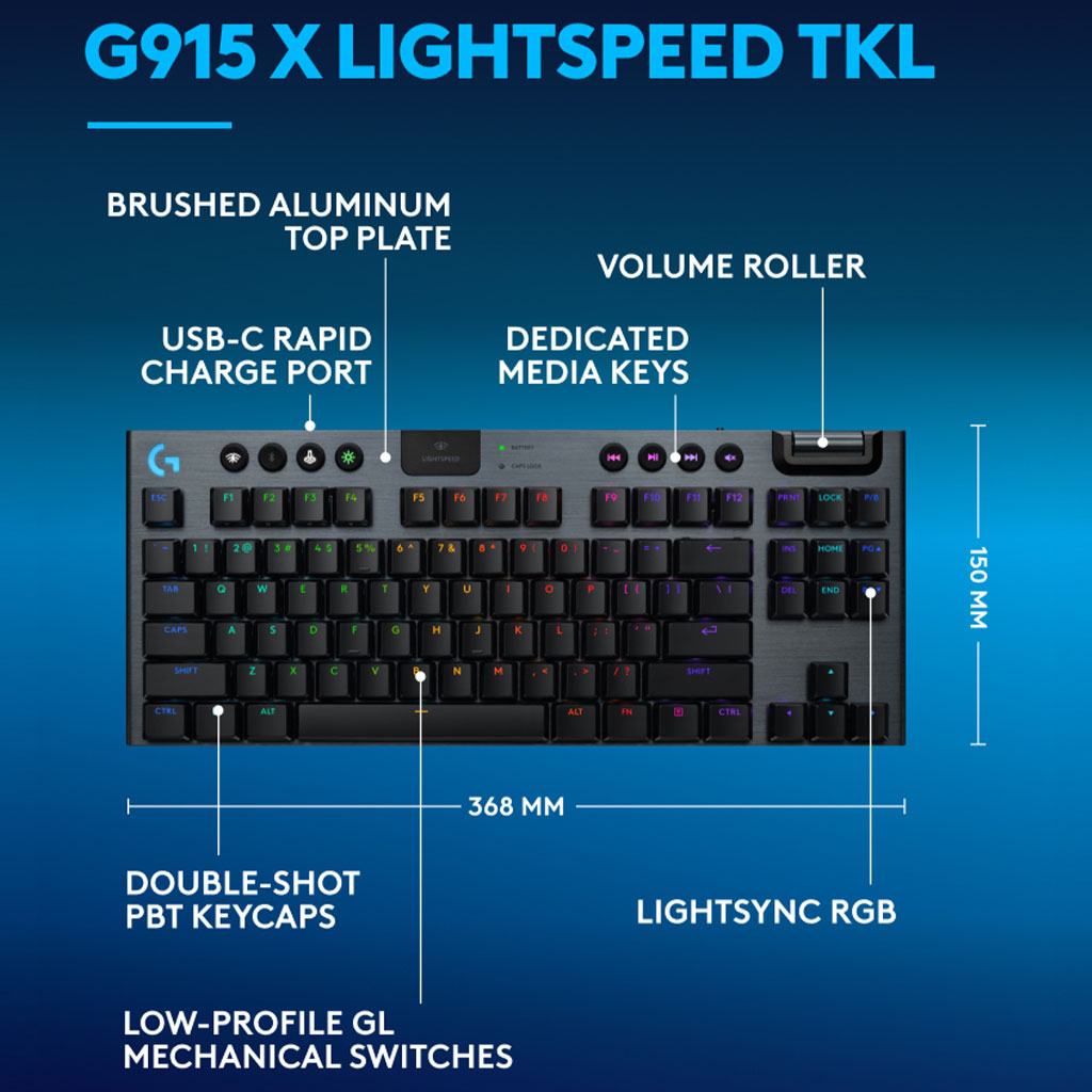 Logitech G915 X LIGHTSPEED TKL Low-Profile Wireless Gaming Keyboard ...