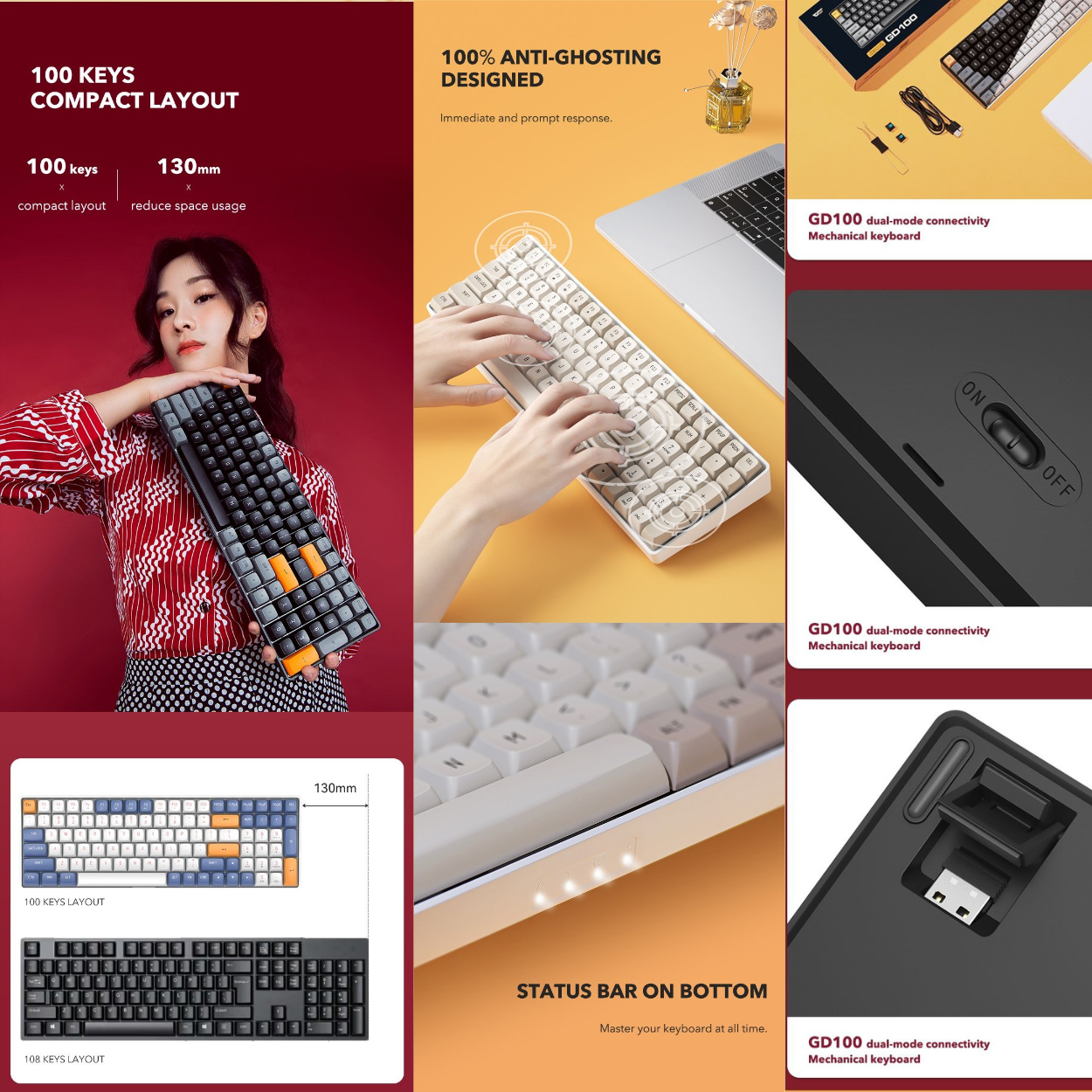 Aigo A100 เมคานิคอลคีย์บอร์ด 100 ปุ่ม ภาษาไทย ไร้สาย Mechanical ...