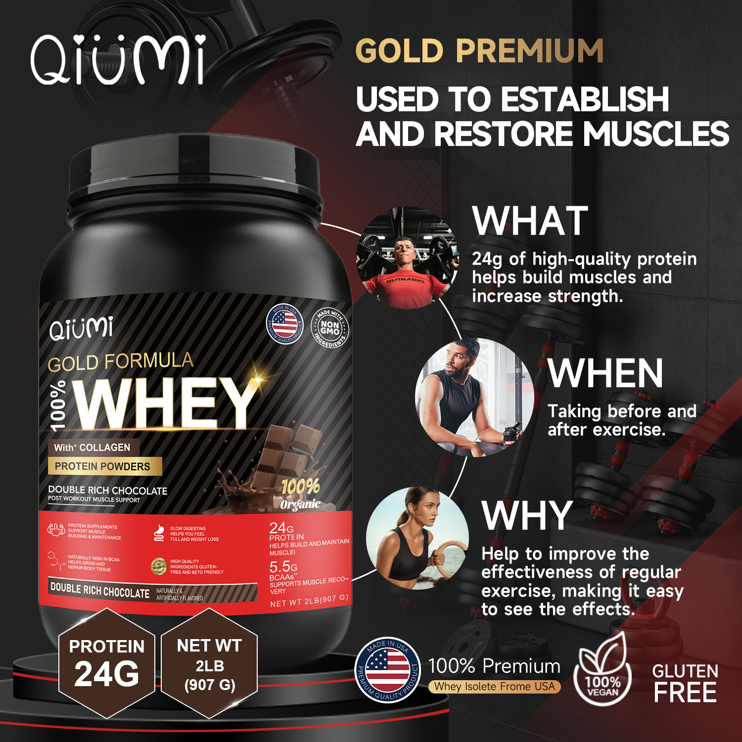 QiuMi Whey Protein Isolate เวย์โปรตีน BCAA โปรตีน สร้างกล้ามเนื้อ เวย์ ...