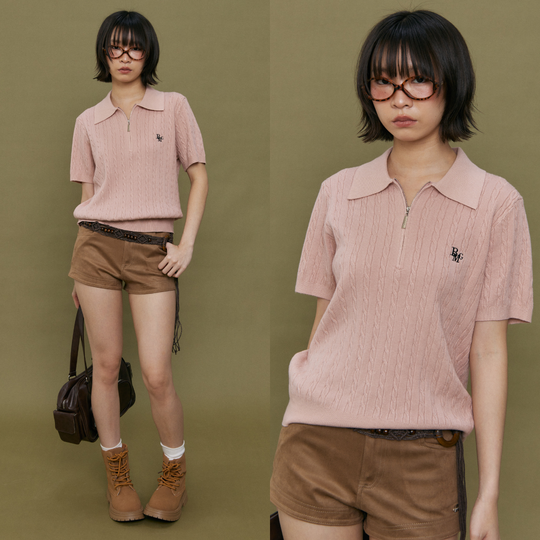 Bemingtop980(S-M)-Zippy Polo Knit – เสื้อโปโลซิปคอ สไตล์น่ารักแต่แอบเท่! | Shopee Thailand