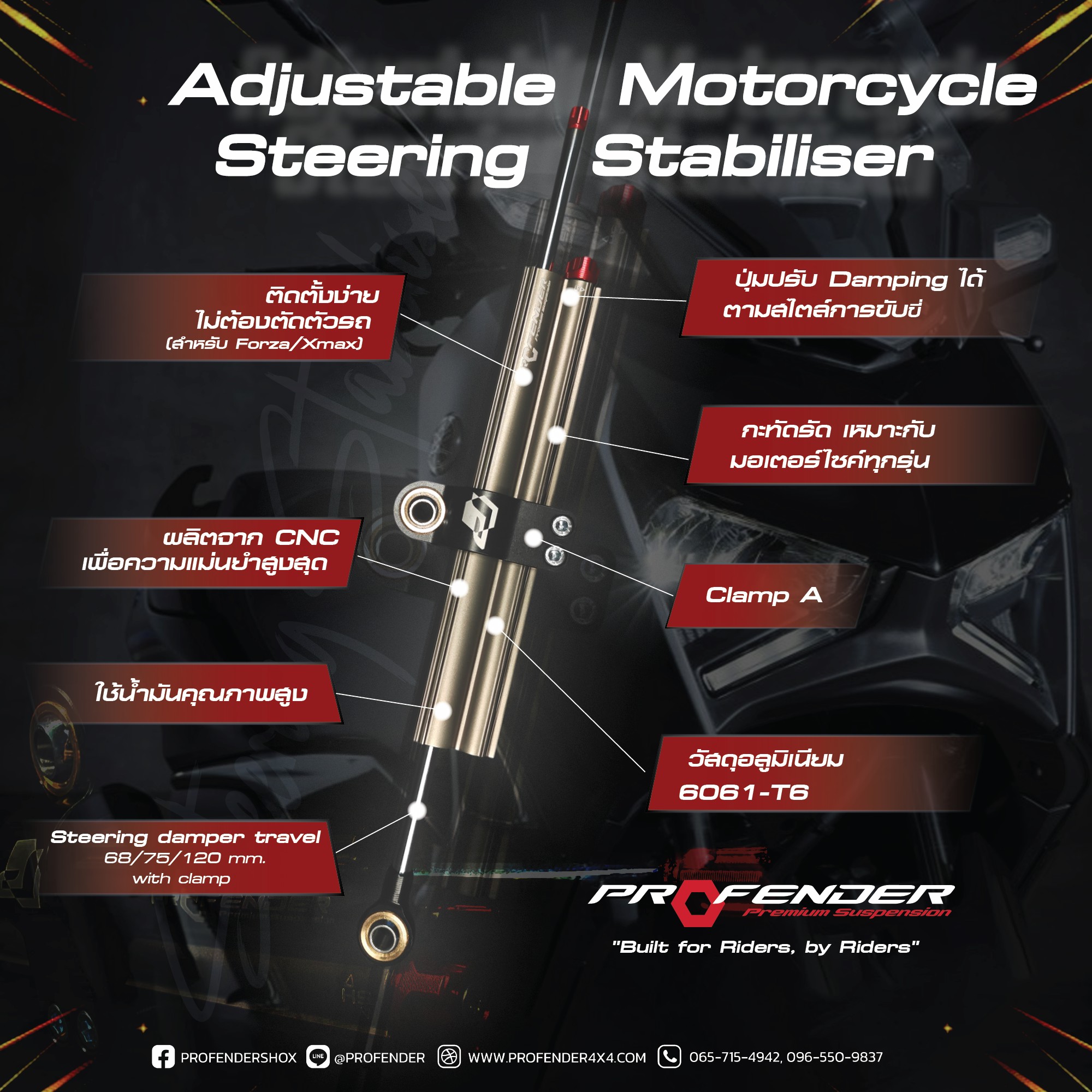Profender กันสะบัด ความยาว : 68mm. , 75mm. , 120mm. พร้อม Clamp A (สินค้าพรีออเดอร์) | Shopee ...