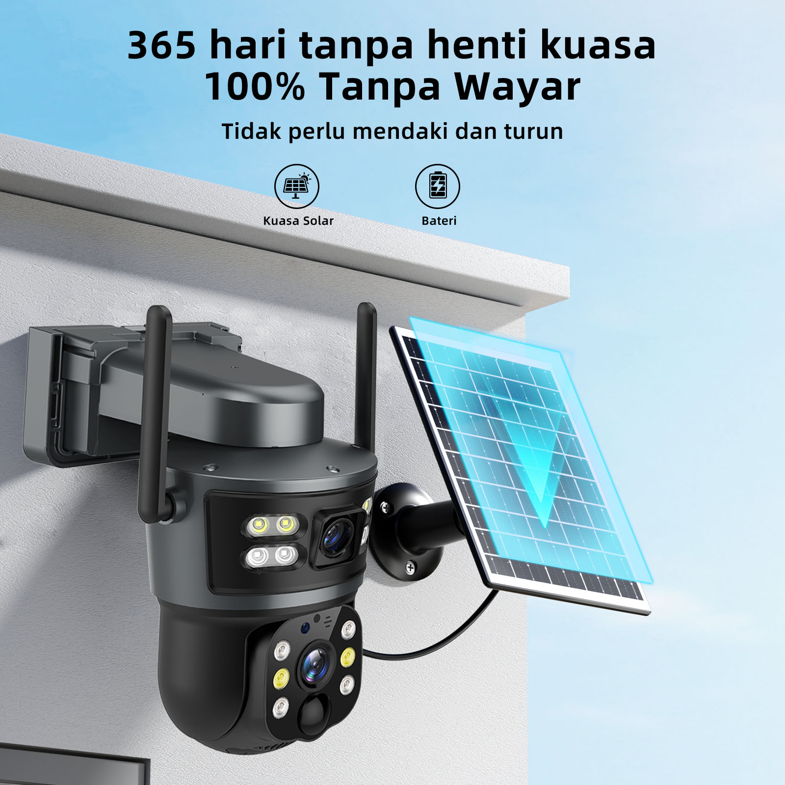 KTvsion เลนส์คู่จอคู่พลังงานแสงอาทิตย์กล้องวงจรปิดซิม 4G กล้องวงจรปิด Full HD กลางแจ้งกันน้ำ ...