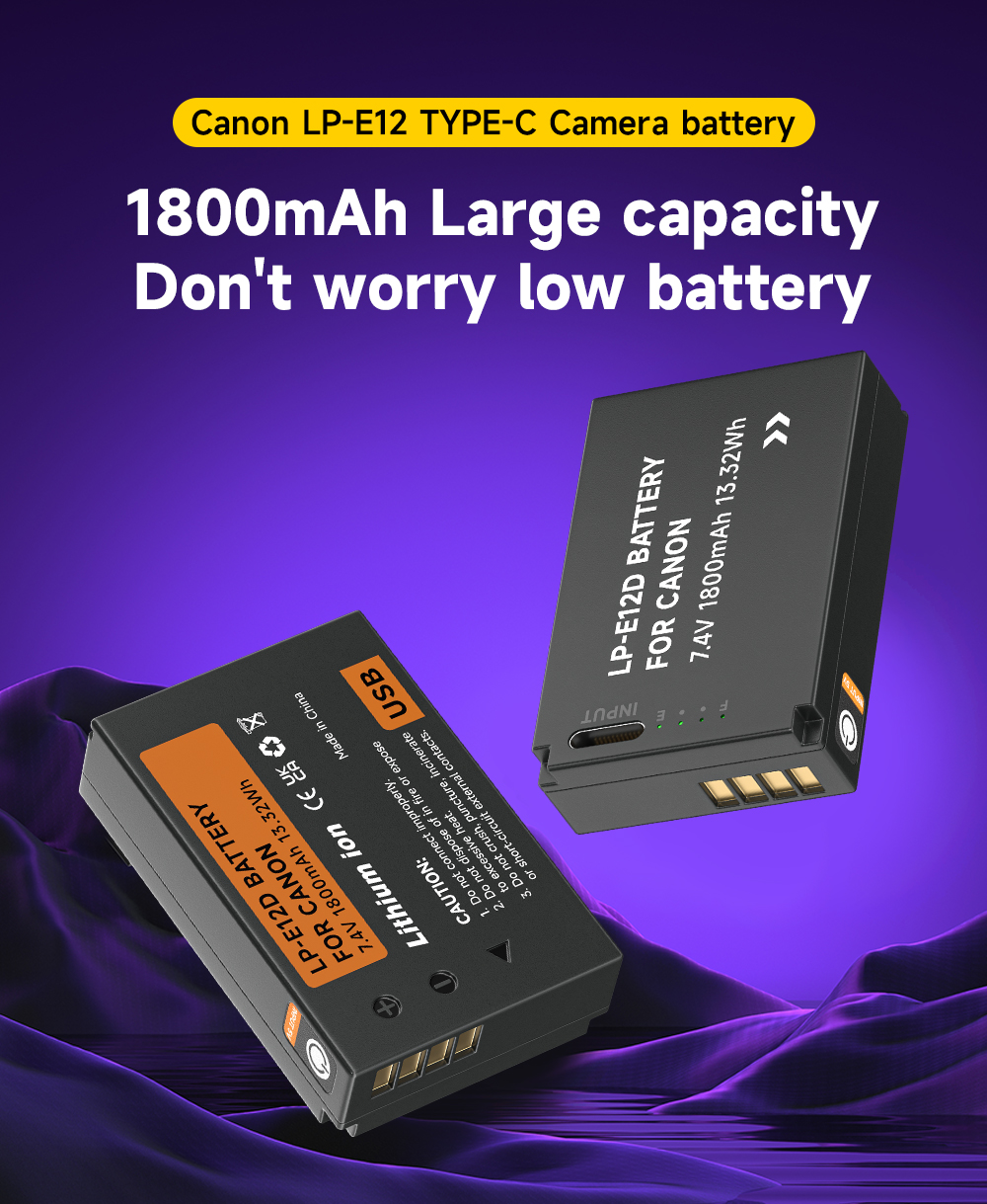 PALO แบตเตอรี่กล้อง LP-E12 1800mAh Type-C แบตเตอรี่ชาร์จสำหรับ Canon EOS M M2 M10 M50 M100 M200 ...