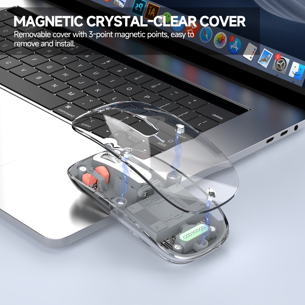 GOOJODOQ เมาส์บลูทูธโปร่งใสไร้สาย DPI สําหรับแล็ปท็อป iPad ชาร์จแท็บเล ...