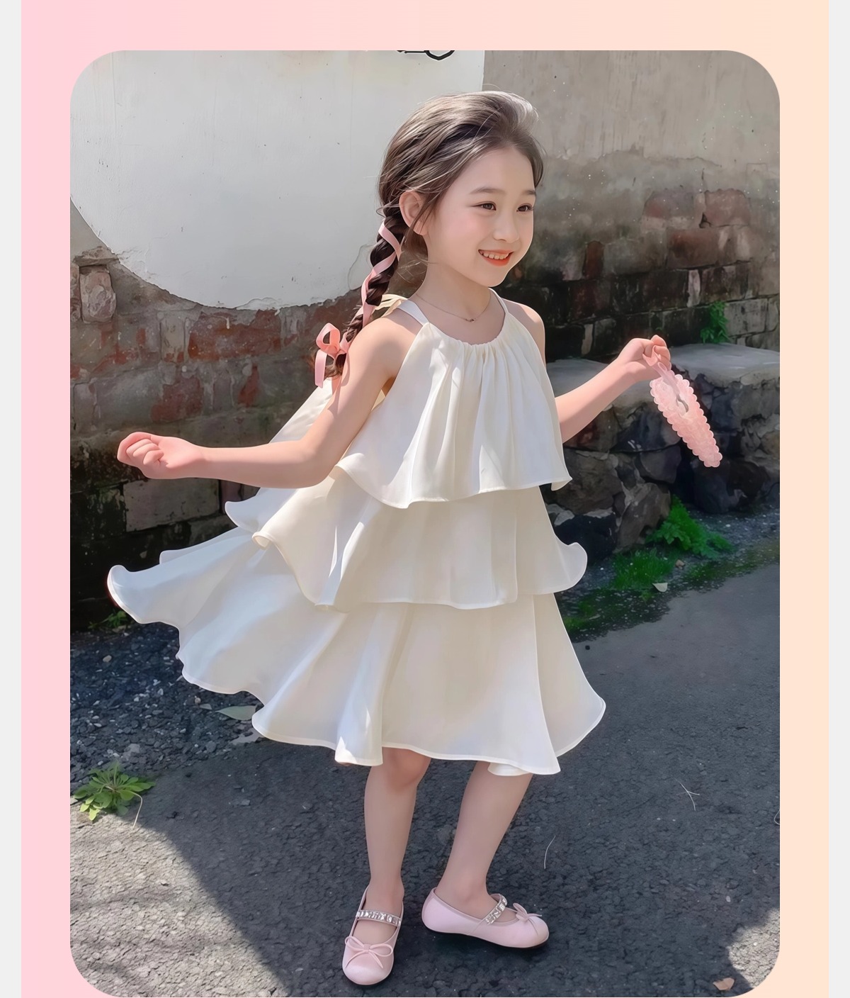 PRINCESS KESLI ชุดเดรสแขนกุด คอกลม แต่งระบาย แต่งระบาย หลายชั้น สีเบจ ...