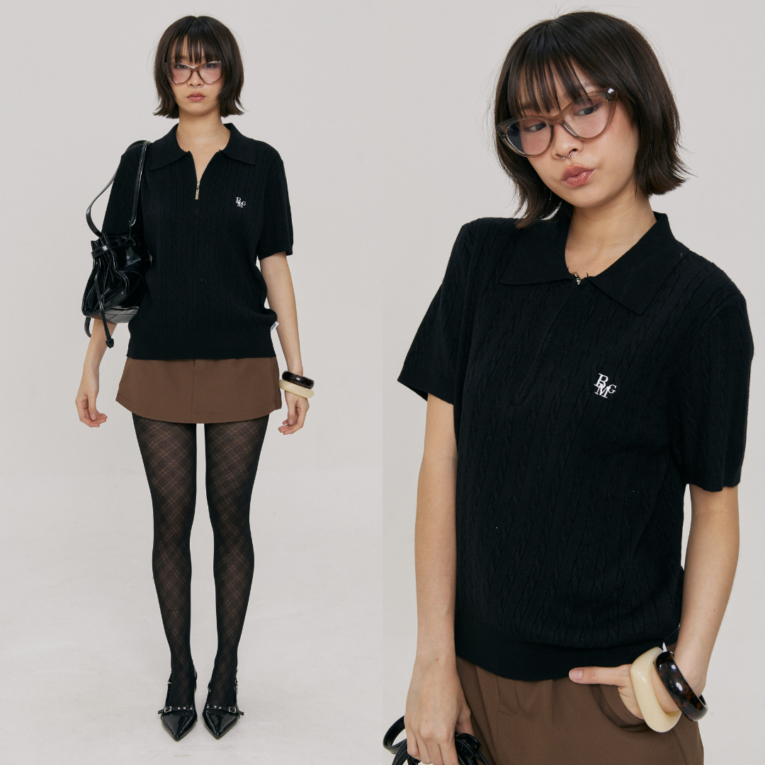 Bemingtop980(S-M)-Zippy Polo Knit – เสื้อโปโลซิปคอ สไตล์น่ารักแต่แอบเท่! | Shopee Thailand