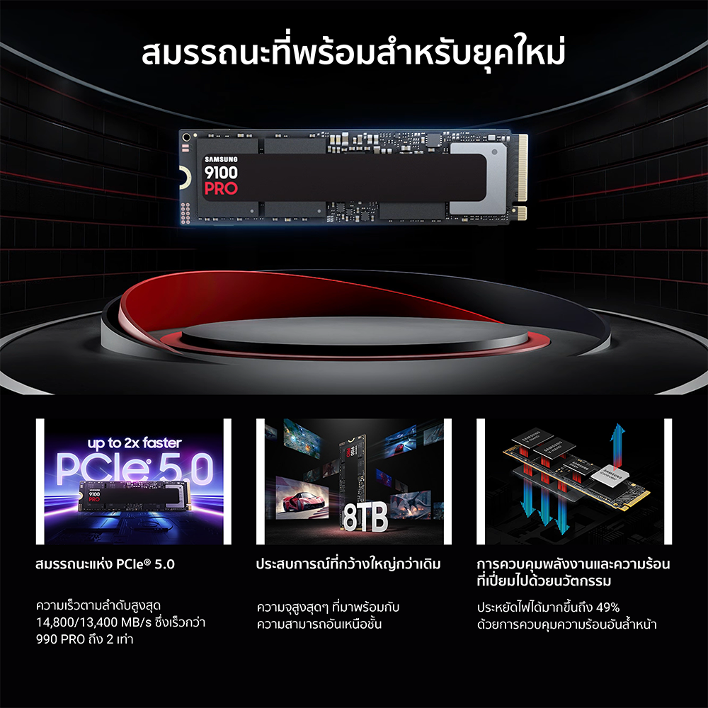 [ลดเหลือ 5261] SAMSUNG 9100 PRO SSD M.2 14,800 / 13,400 MB/s ความจุ 1TB / 2TB / 4TB - 5Y ...