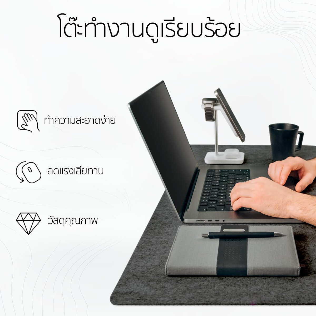 ELELAB แผ่นรองเมาส์ ผ้าสักหลาด ขนาดใหญ่ 3mm ปุ่มกันลื่น รองเมาส์และคีย์บอร์ด รองเขียน มีหลายขนาด ...