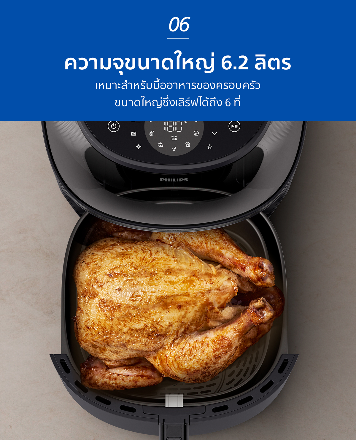 Philips NA331 Air Fryer หม้อทอด ไร้น้ำมัน 6.2L เทคโนโลยี RapidAir 16ฟั ...