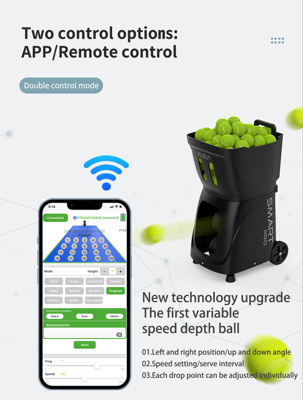 【New Arrivals】PUSUN PT-SMART PRO Tennis Ball Machine with APP Remote ...