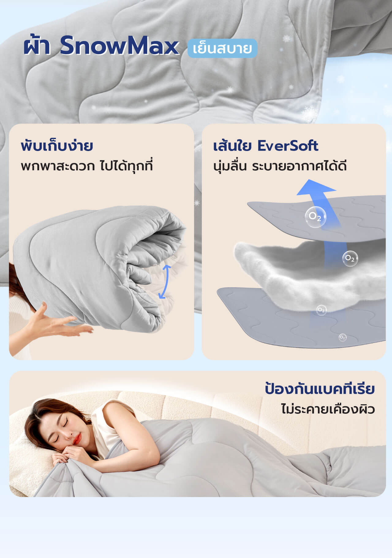 Chowa ผ้าห่มเย็น Breezy วัสดุ SnowMax ให้สัมผัสเย็นและนุ่ม ฟรีกระเป๋าพกพาเหมาะสำหรับการเดินทาง ...