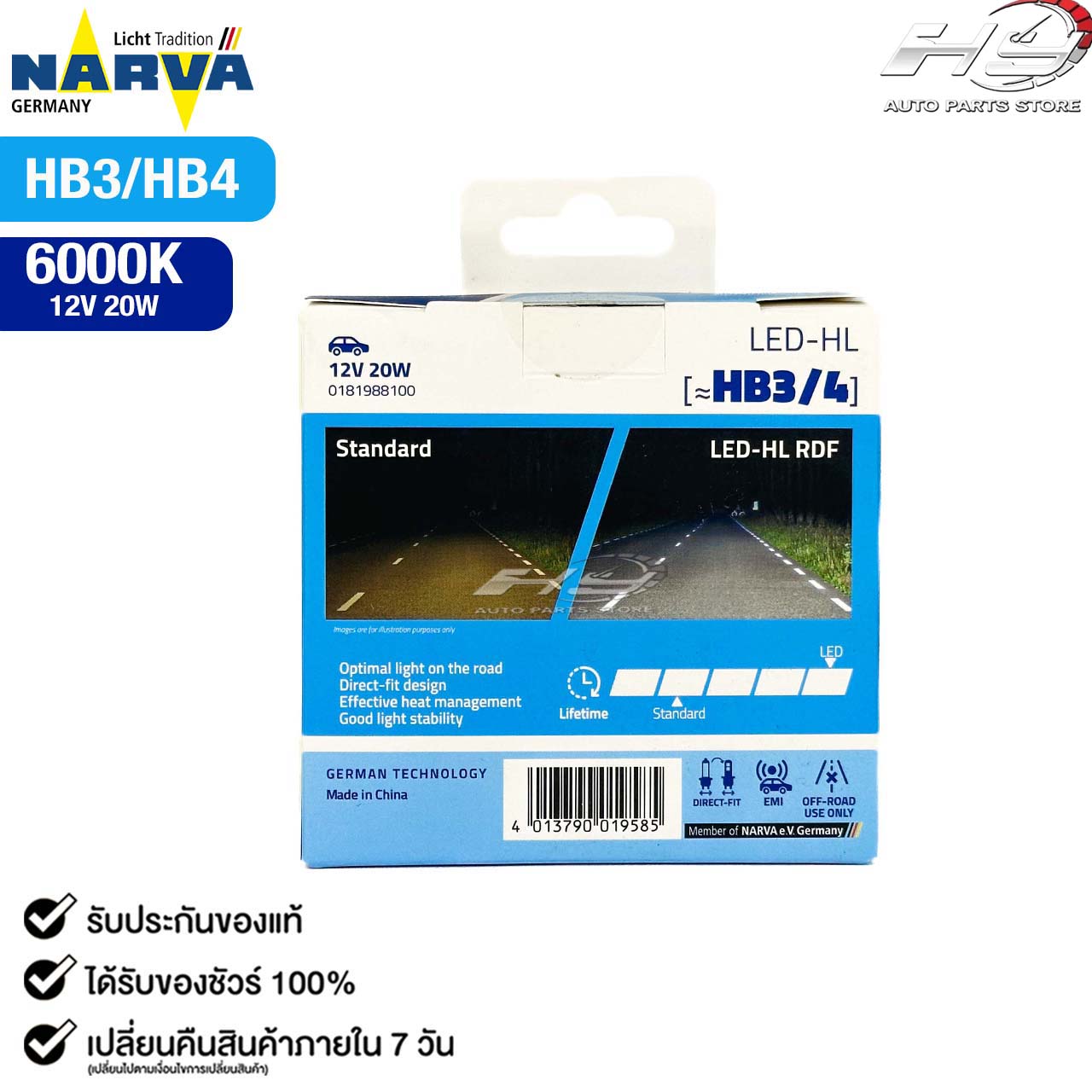 หลอดไฟหน้ารถยนต์ NARVA 6000K 12V 20W รหัส LED-HL HB3/HB4 | Shopee Thailand