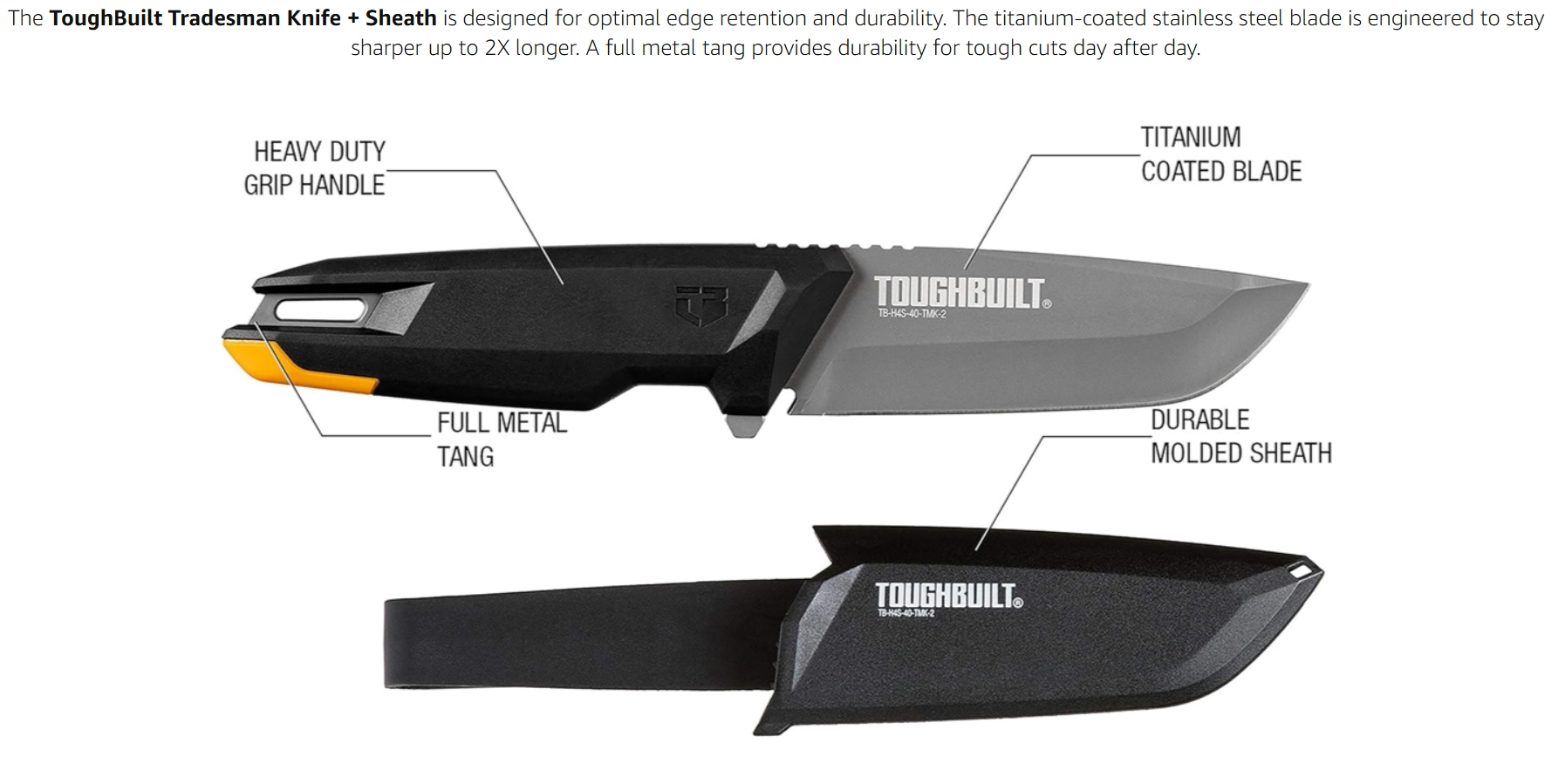 พร้อมส่งในไทย TOUGHBUILT รุ่น TB-H4S-40-TMK-2 มีด ขนาด 4 นิ้ว พร้อมฝัก ...