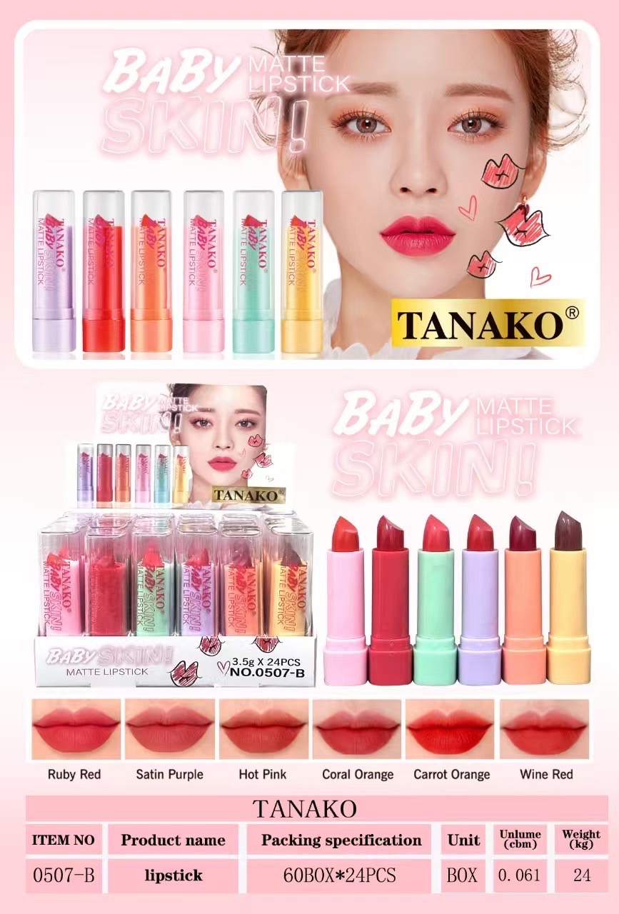 {24แท่ง} TANAKO Skin Baby Matte Lipstick ลิปสติกแท่ง พิกเมนต์ชัด กลบสี ...