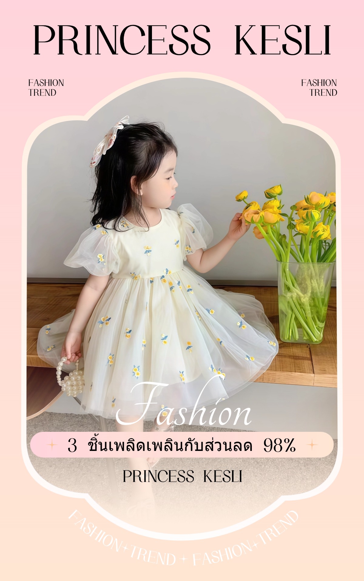 PRINCESS KESLI เด ็ กสาวชุดฤดูร ้ อนสําหรับเด ็ ชุดเดรสเจ้าหญิง แขนสั้น ...