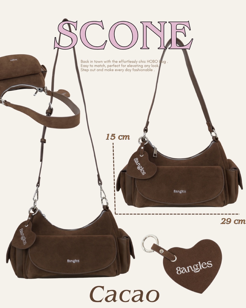 8anglesshop - รุ่น Scone hobo bag ขนาด11นิ้ว ( มีสายสั้น+ยาว ) E007 ...