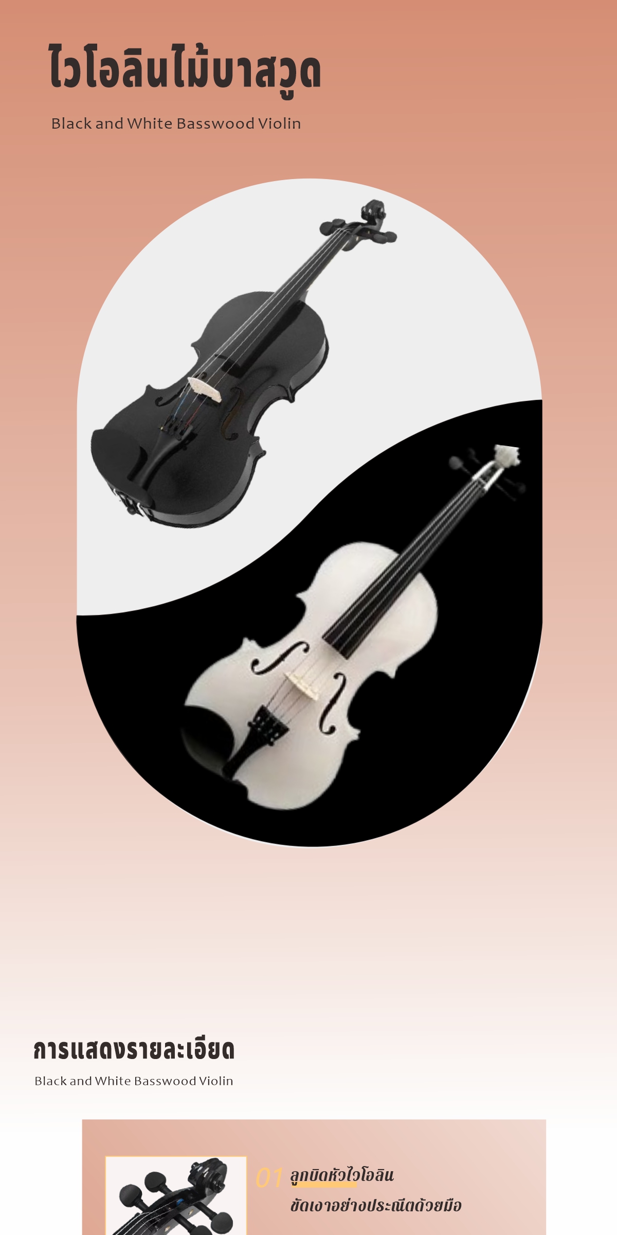 HeartString ไวโอลิน1/8-4/4ไวโอลินสีขาว ไวโอลินสีดำชุด violin สำหรับ ...