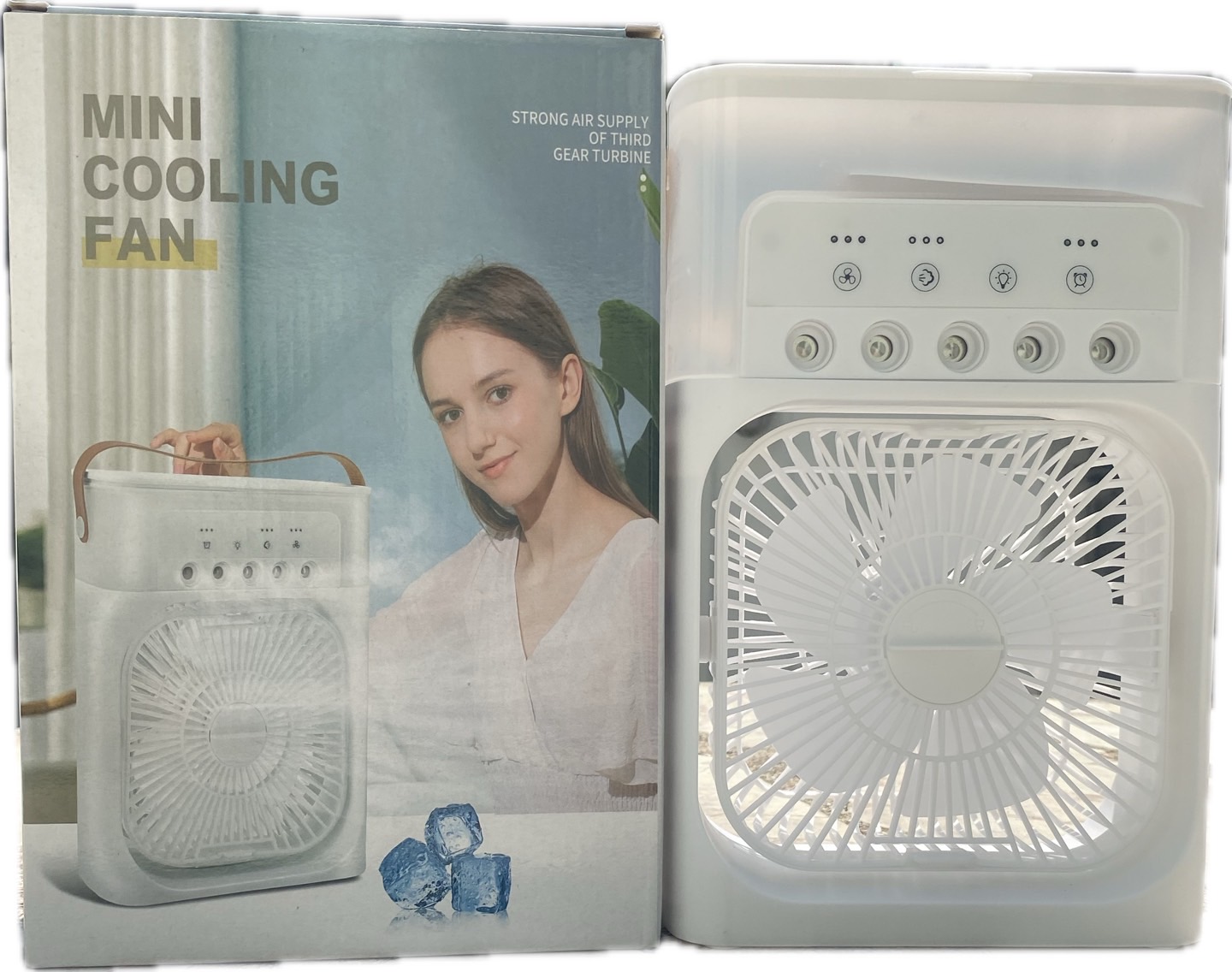 พัดลมแอร์ ไอน้ำ ไอเย็น ความจุ 600 มล. ตั้งโต๊ะขนาดเล็ก แบบพกพา มีไฟ 7สี ...