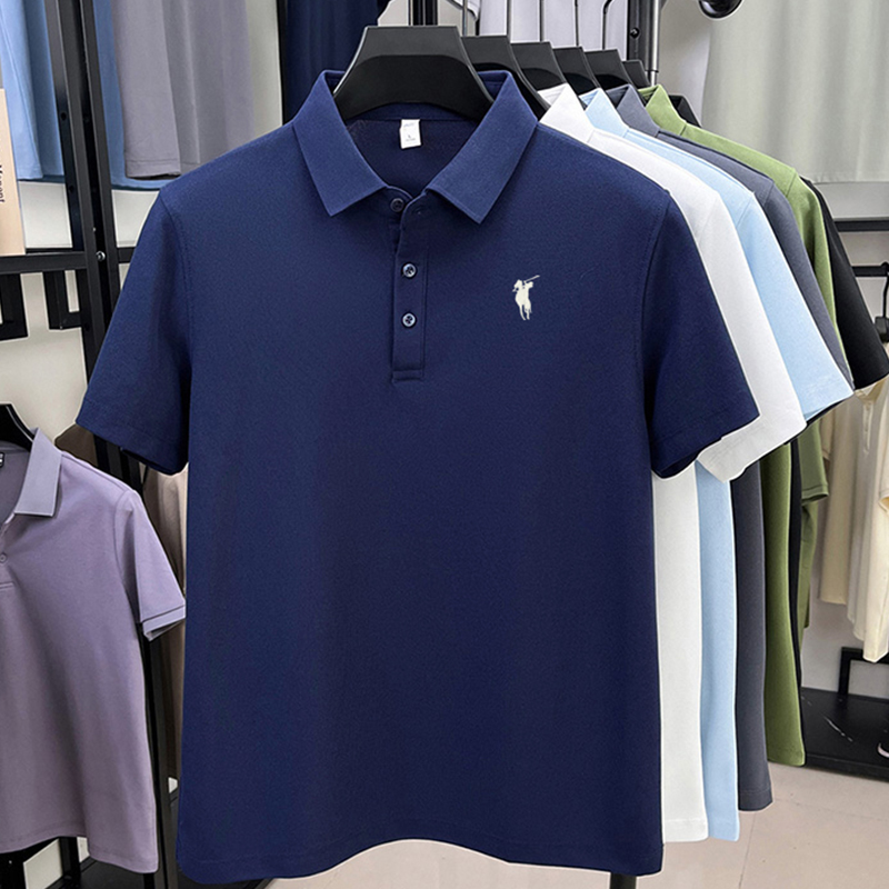 DIV POLO 2855-Y63ผู้ชายผ้าฝ้ายแท้เสื้อโปโลปกปักแขนสั้นสีทึบสบายๆทุกการ ...