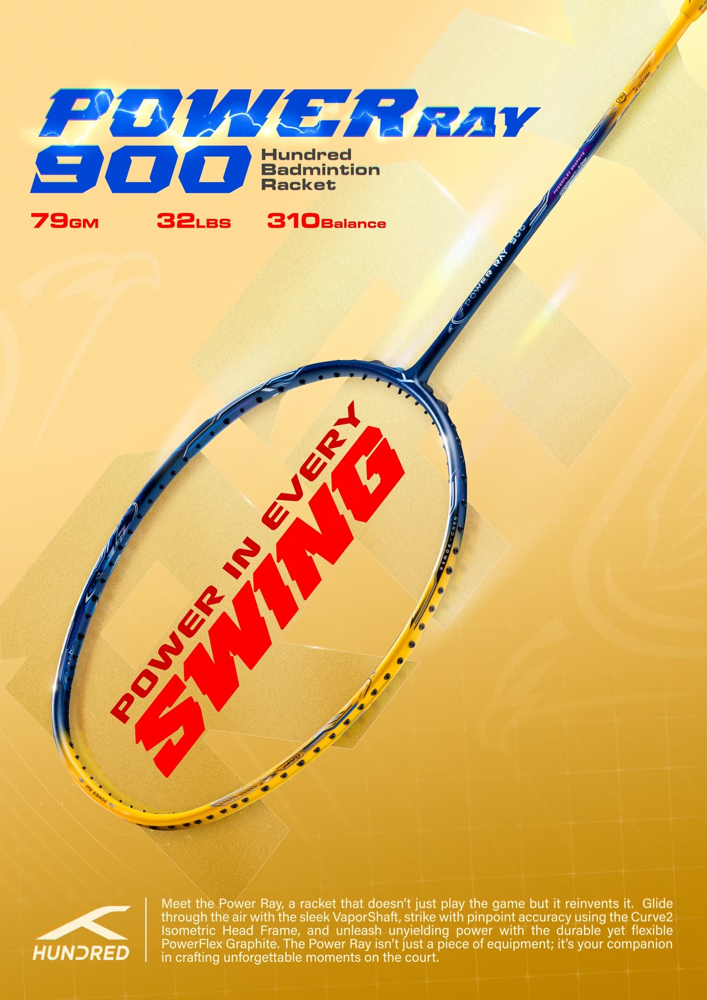 HUNDRED POWER RAY 900 ไม้แบดมินตัน แถม ถุง + กริป + เอ็น (ก่อนสั่งโปรด ...