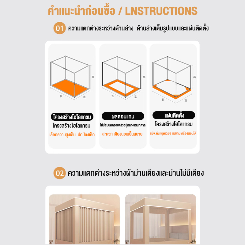 BOENIN มุ้ง มุ้งกันยุงมุ้งสามประตู มุ้งครอบผู้ใหญ่ 5ฟุต 6ฟุต 6.6ฟุต 4 ...