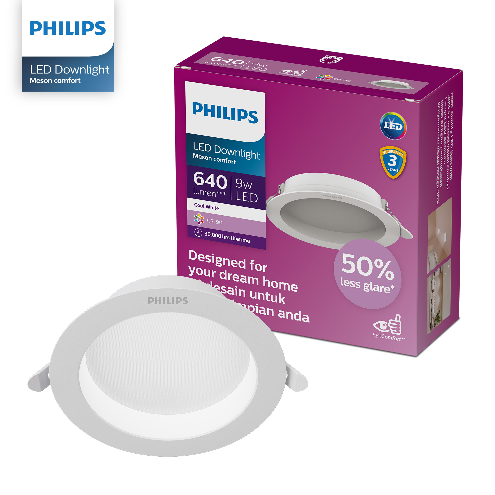 [1 แถม 1]Philips Lighting LED Downlight โคมไฟดาวน์ไลท์ รุ่น Meson ...