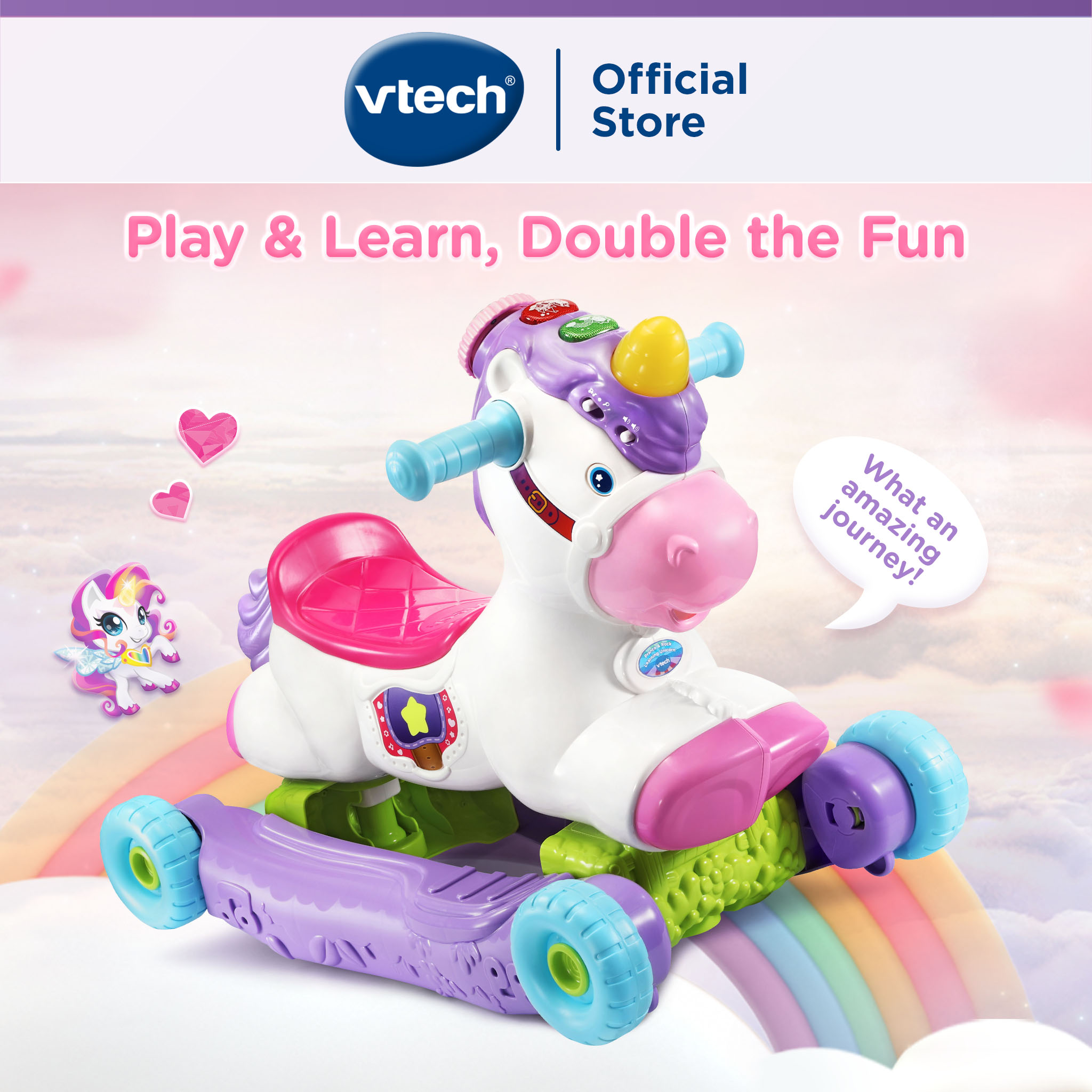 VTech ม้าชิงช้าสะบัด 2-in-1 ขี่ได้ ของเล่นเพลง แสง เรียนรู้ ยูนิคอร์น ...