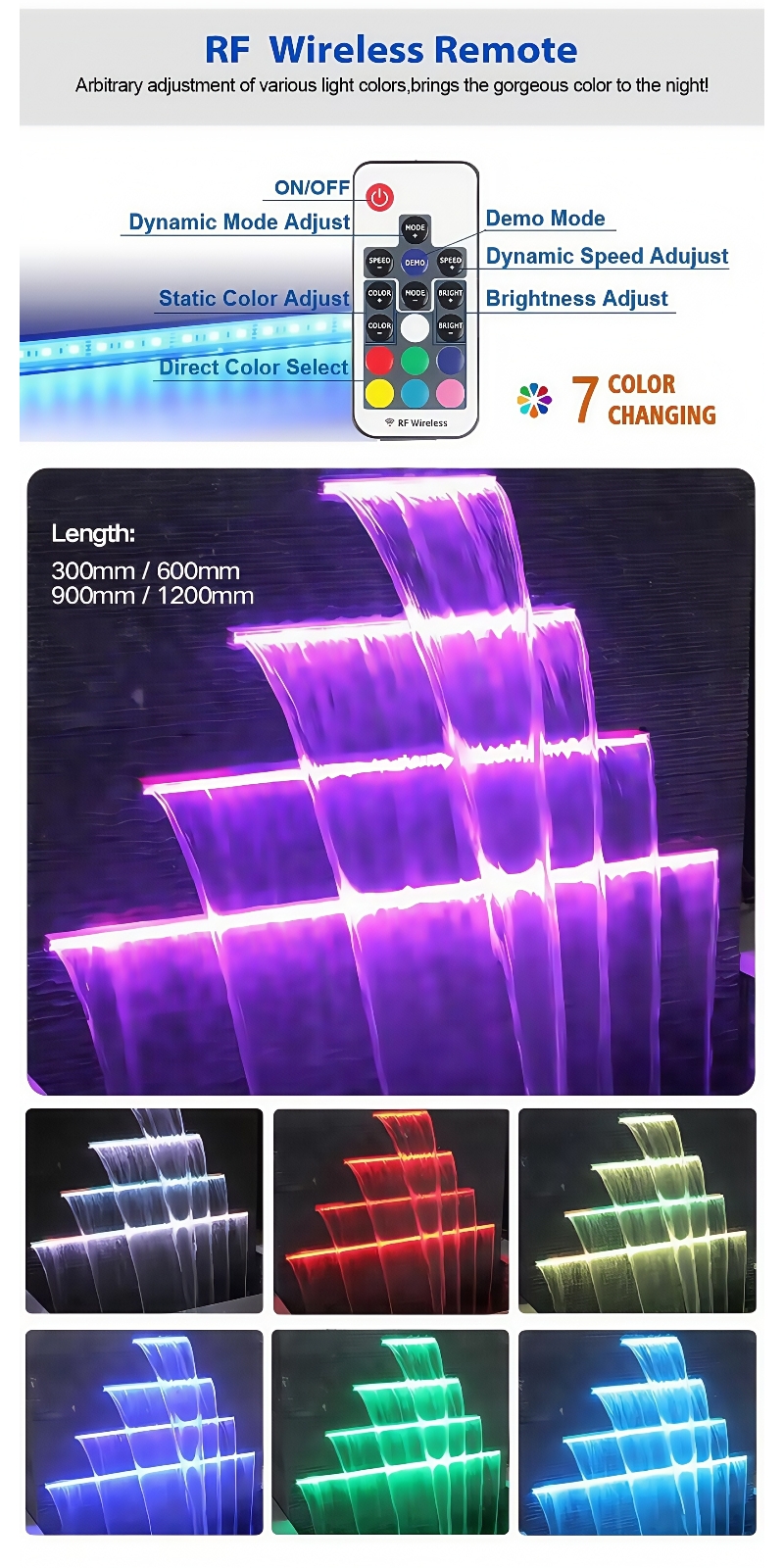 ไฟน้ำตกอะคริลิก RGB led ม่านน้ำตก รางทำม่านน้ำตกสไตล์โมเดิร์น น้ำตกสระ ...