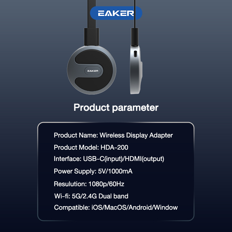 EAKER HDA-200 Anycast อุปกรณ์สะท้อนหน้าจอแบบไร้สาย เชื่อมต่อง่ายใน1วิ Full HD รองรับ 4K ไร้ ...