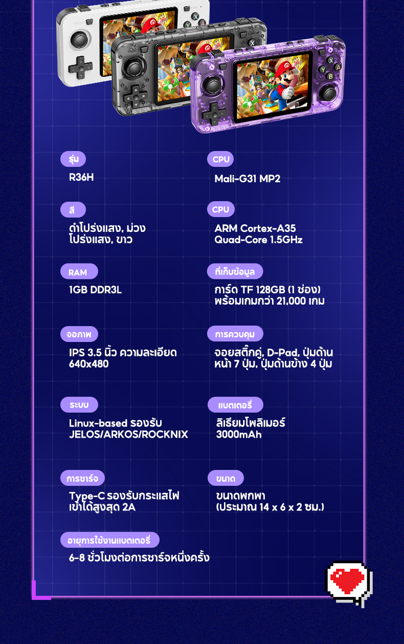R36H ใหม่เกมพกพา 128G เกมบอย gameboy psp ของเล่น game console Retro เกม ...