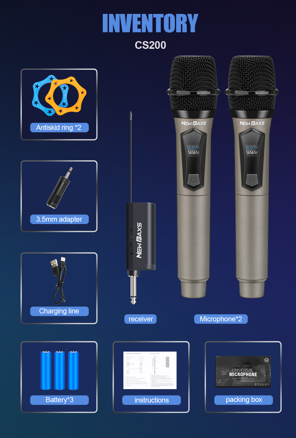 New Baxs CS100/CS200 ไมโครโฟนคู่ไร้สาย UHF รุ่น ไมโครโฟนชาร์จแบบชุบสี ...