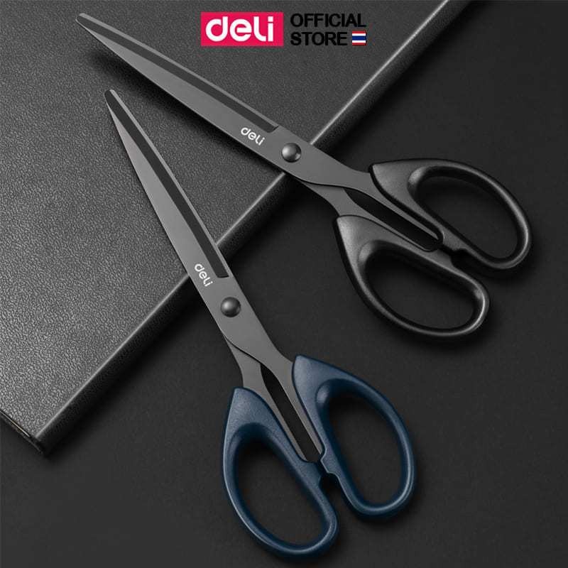 Deli 6009 Scissors กรรไกรสแตนเลสเคลือบดำกันสนิม | Shopee Thailand