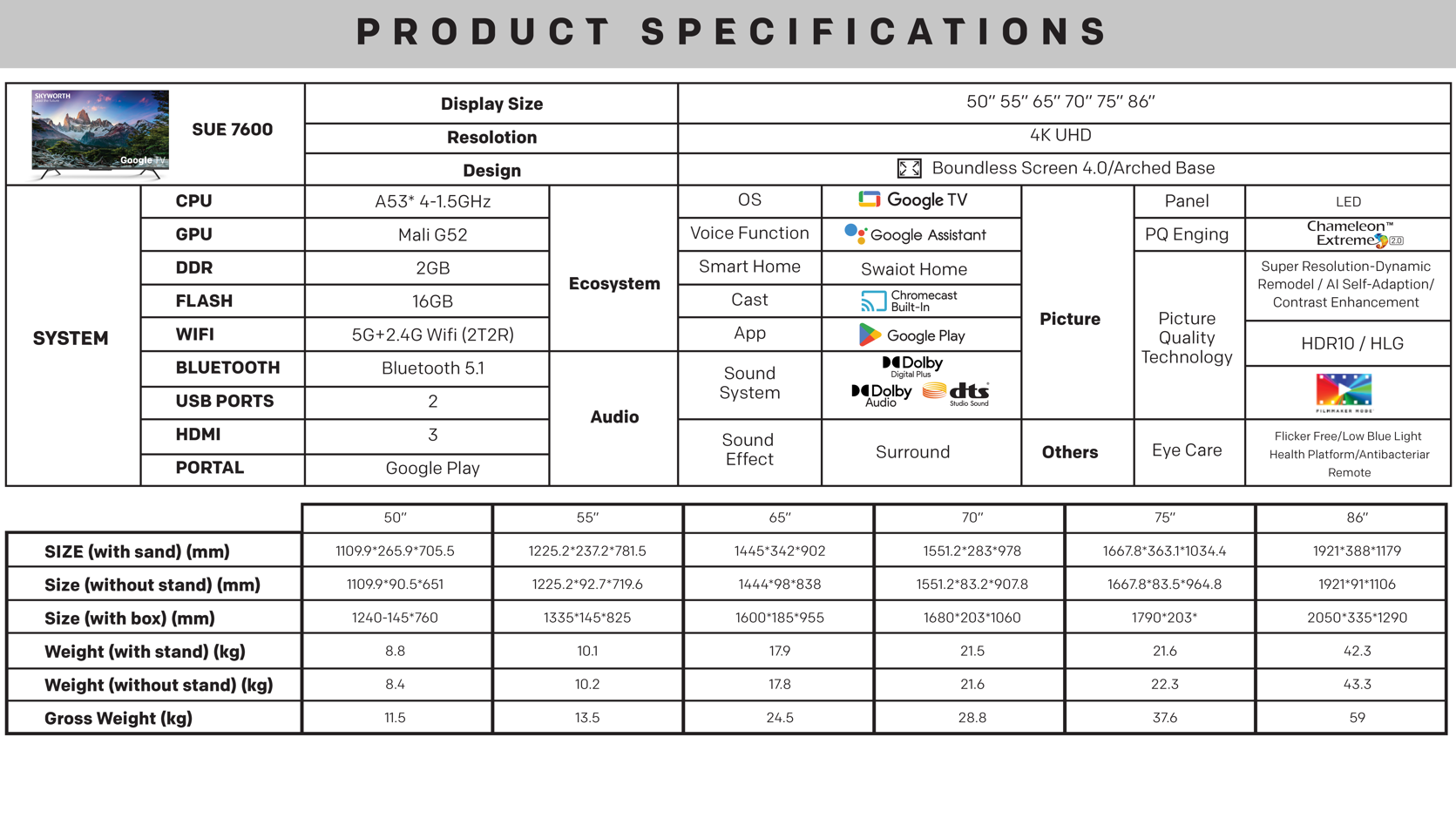 ทีวี86นิ้ว จอ120hz ประกัน5ปีOn Sitel ส่งฟรี SKYWORTH TV 4K UHD ...