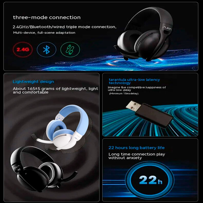 AULA S6 WIRELESS HEADSET หูฟังเกมมิ่งไร้สาย เชื่อมต่อได้ 3 โหมด ...