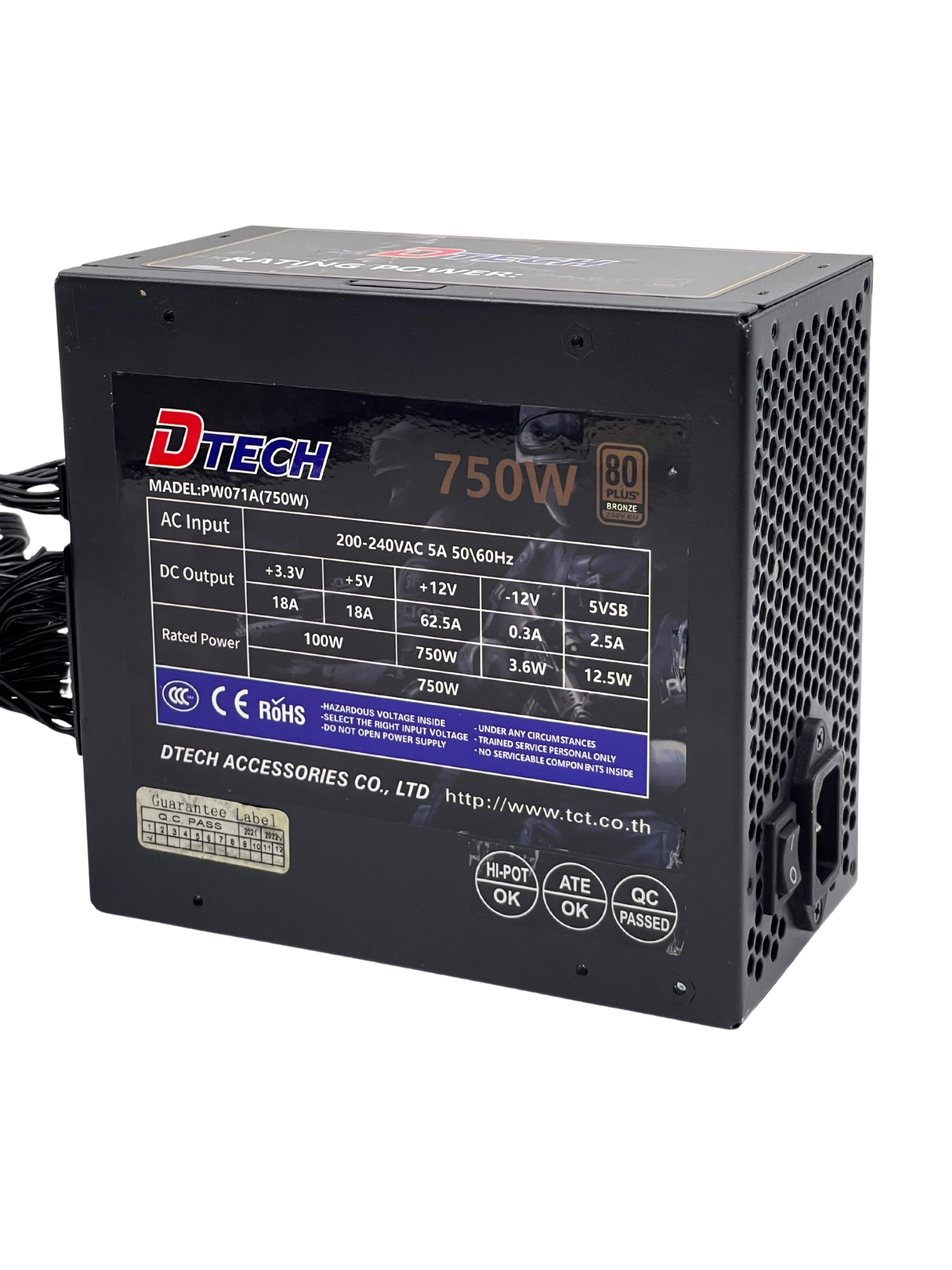 Power Dtech 750W 80+ Model PW071A(750W) มือสอง ใช้งานปกติ ประกัน 15 วัน ...