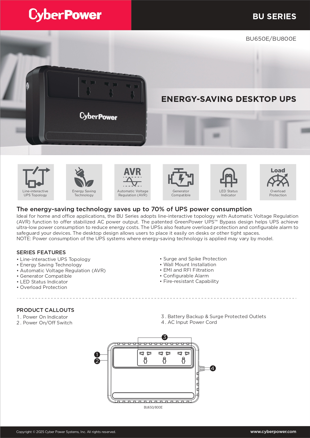 เครื่องสำรองไฟ CyberPower UPS รุ่น BU650E-AS 650VA/360WATT รับประกัน ...