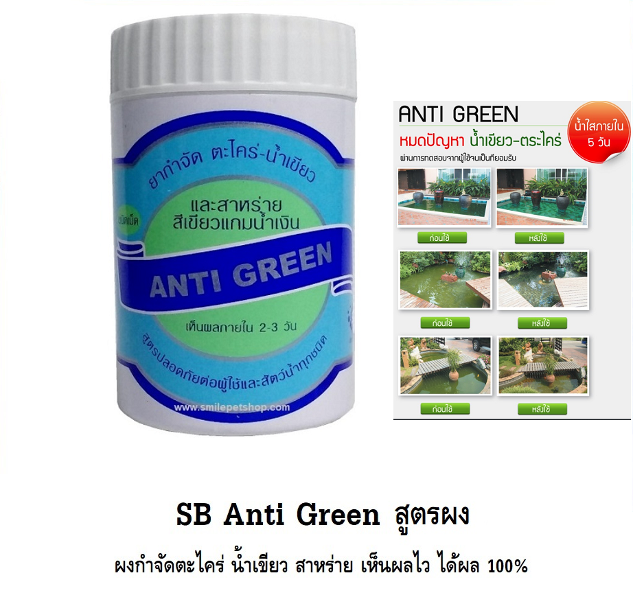 SB Anti Green สูตรผง (ผงกำจัดตะไคร่ น้ำเขียว สาหร่าย เห็นผลไว ได้ผล 100 ...