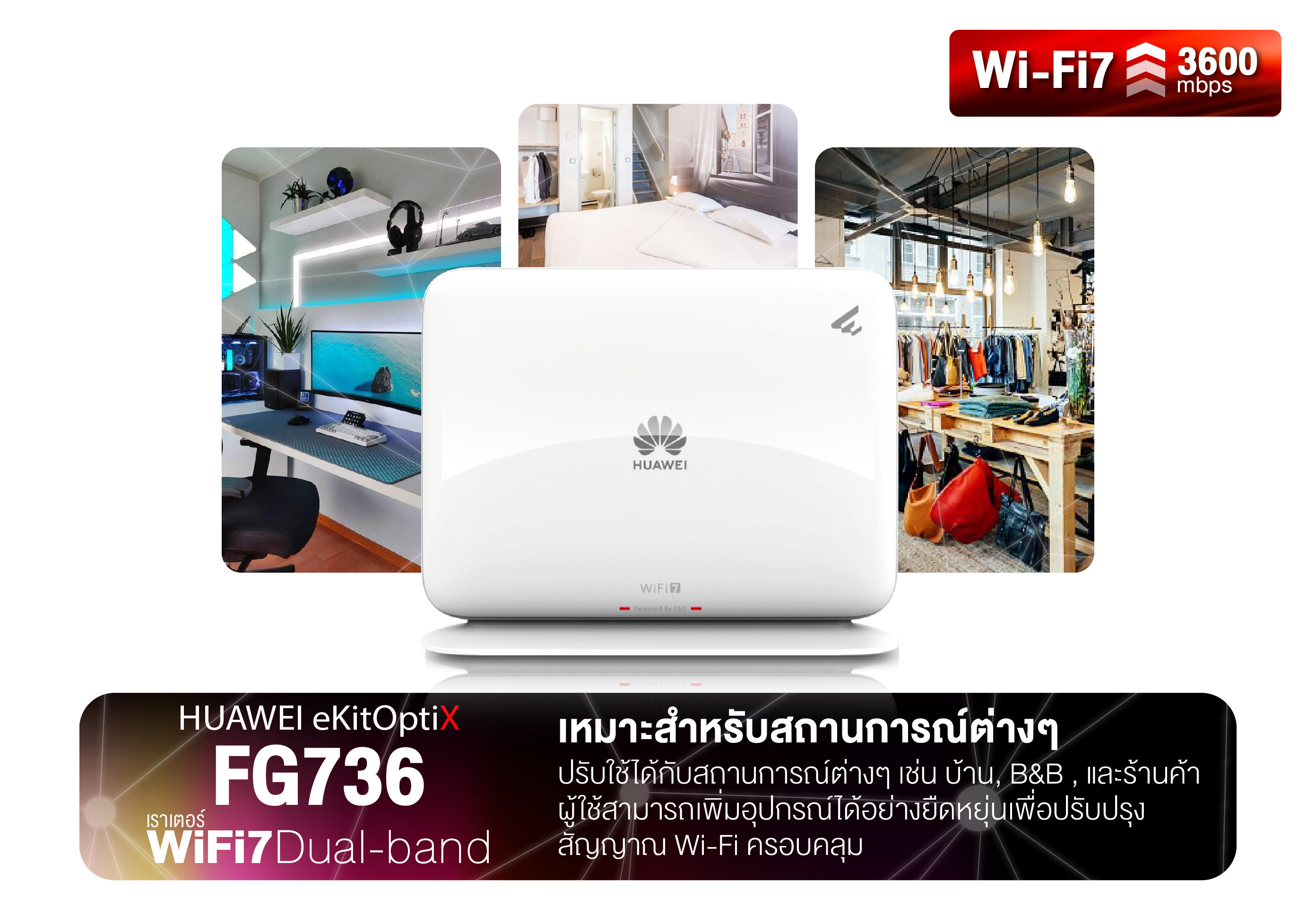 Huawei eKit FG736 BE3600 Wireless Dual-Band mesh wifi 7 router ใช้ขยายสัญญาณ เร็ว แรง เสถียร ...