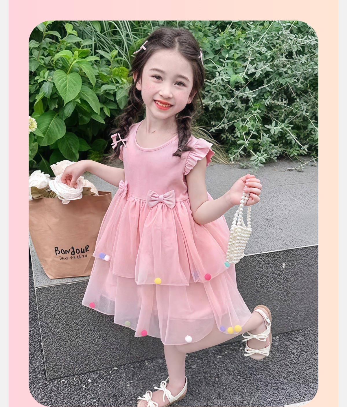 PRINCESS KESLI ชุดเดรสเจ้าหญิง คอกลม แขนพอง พิมพ์ลายดอกไม้ ประดับโบว์ ...