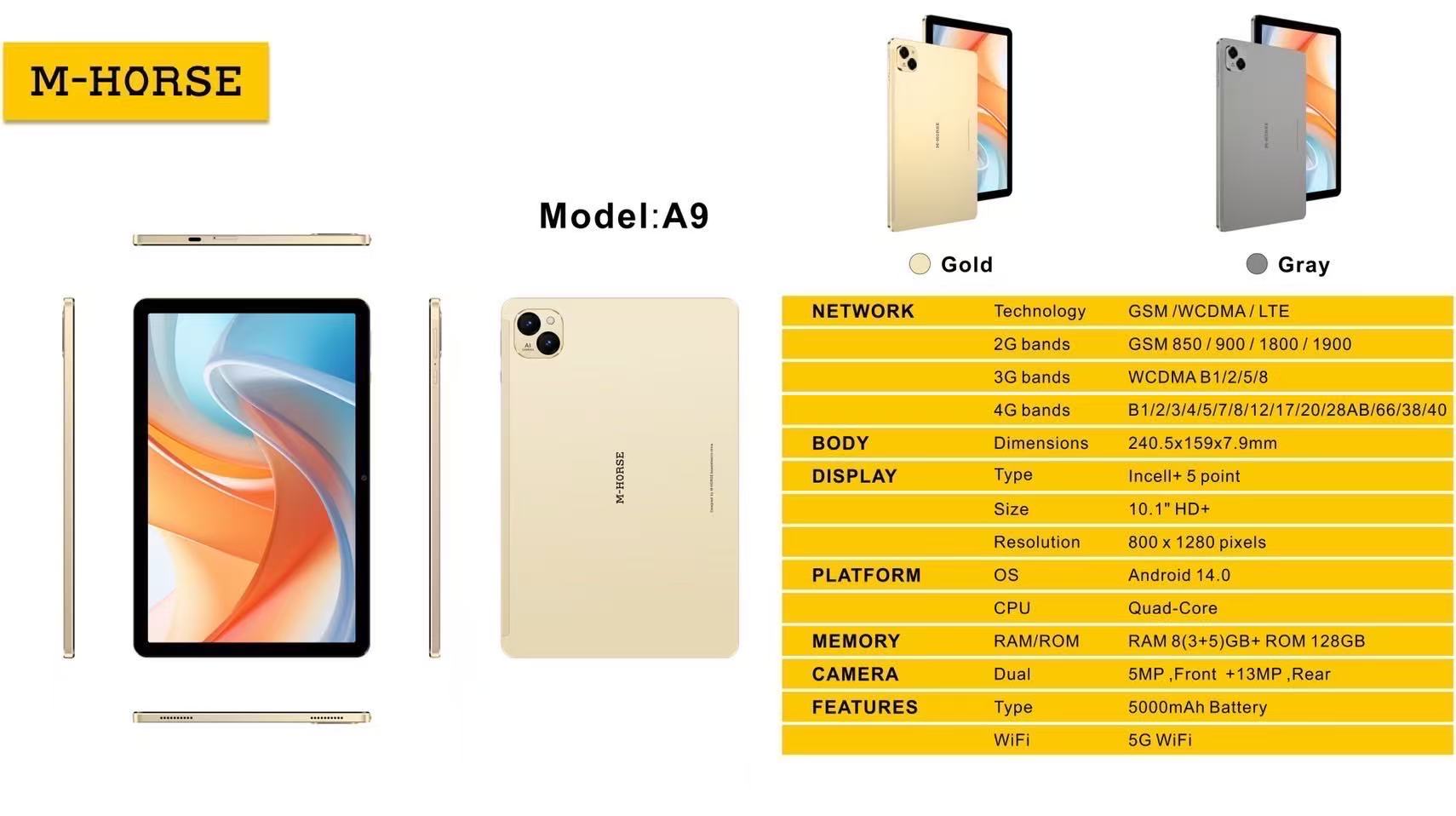 M-Horse แท็บเล็ต รุ่น A9 Ram8GB/Rom128GB หน้าจอใหญ่ 10.1 นิ้ว HD แท็บเล ...