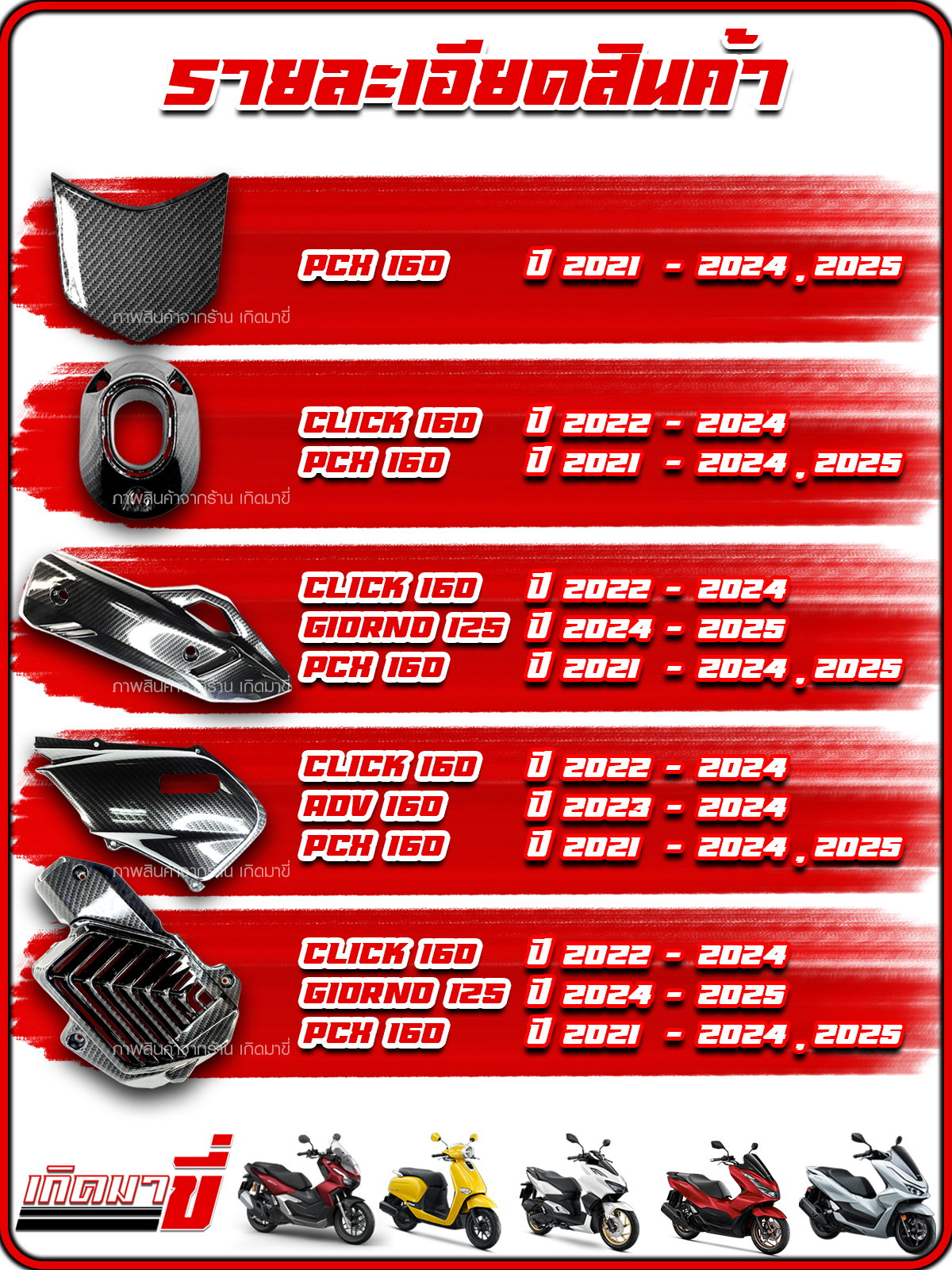 ชุดแต่ง PCX160 ปี 2025 เคฟล่า 5D (กดตัวเลือก) ครอบหม้อน้ำ ครอบกรอง กัน ...