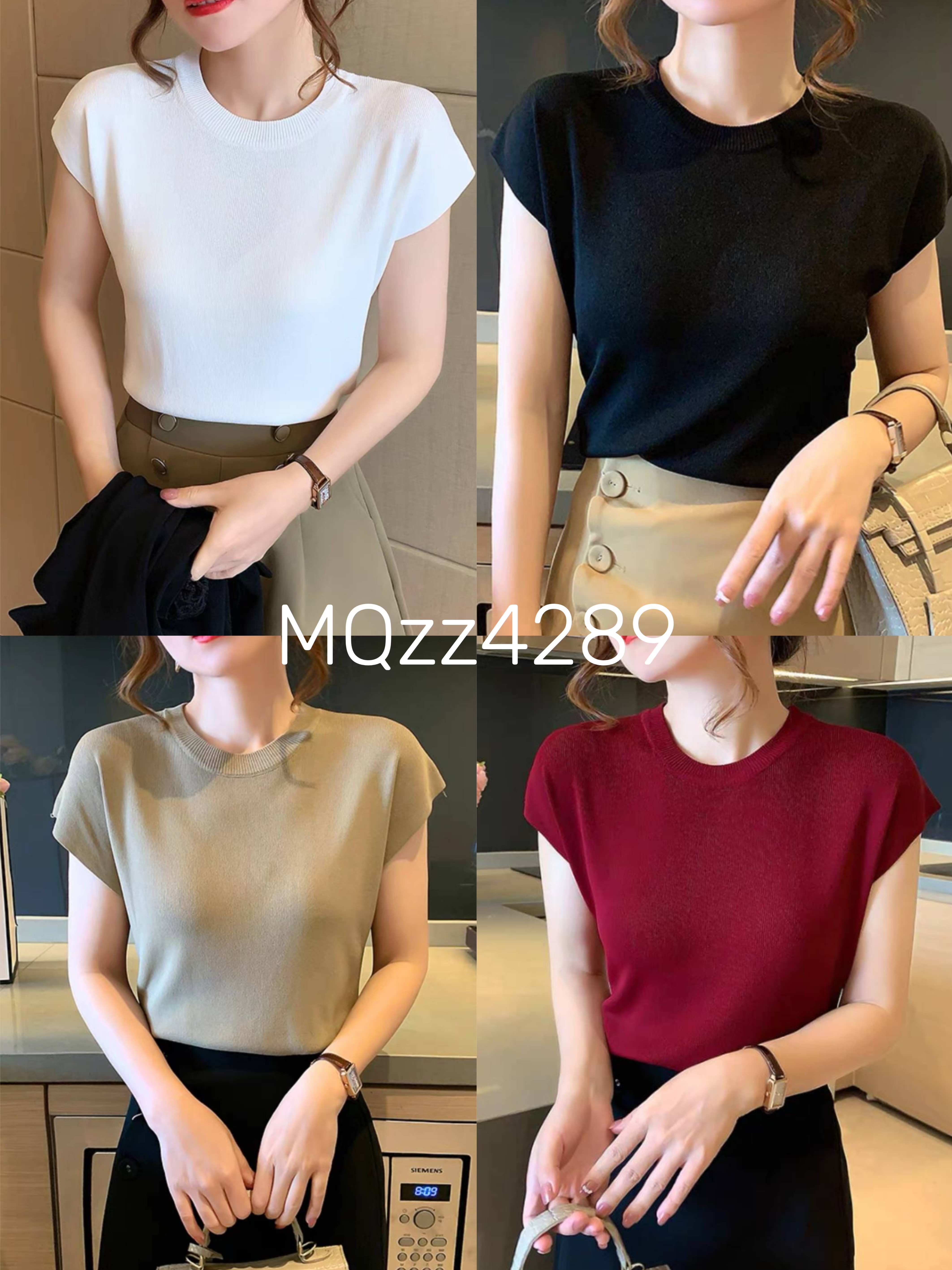 MQzz4289 *พร้อมส่ง* เสื้อทำงานแขนสั้นแบบใหม่ คอกลม ผ้าไหมพรม นุ่มนิ่ม ...