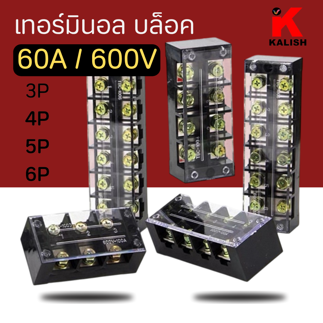 เทอร์มินอล บล็อค 60A 600V Terminal Block มีให้เลือกหลายขนาด 3P 4P 5P 6P TBC-6003 TBC-6004 TBC ...