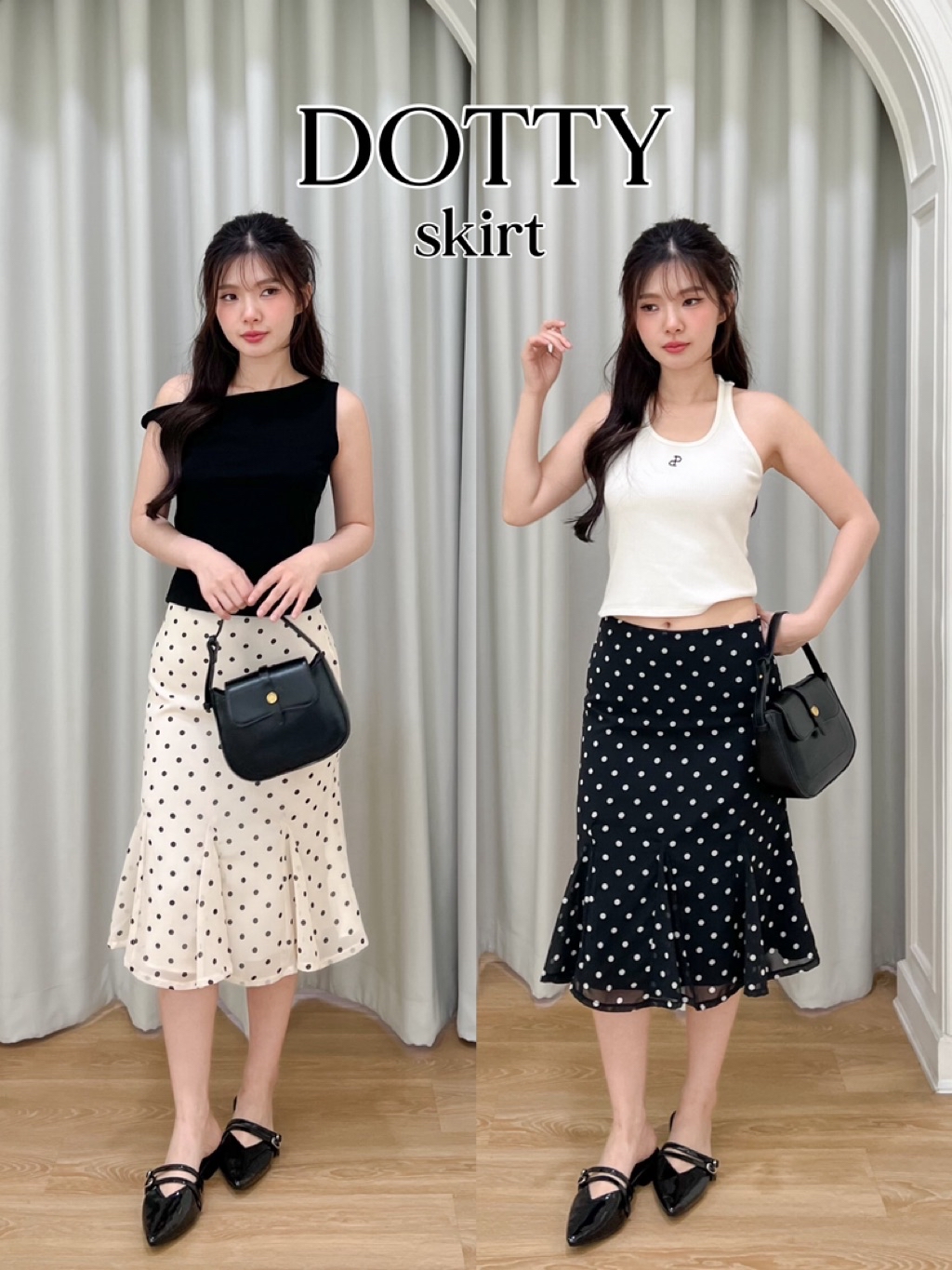 SHOP.POPO-Dotty midi skirt กระโปรงลายจุดยาวทรงหางปลา | Shopee Thailand
