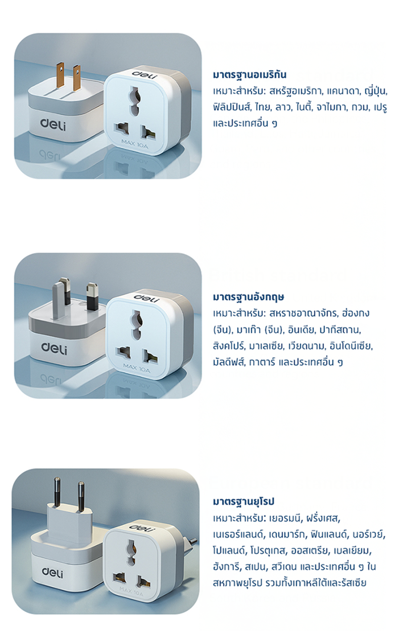 Deli ปลั๊กแปลง หัวปลั๊กUS ปลั๊กไฟแปลง ปลั๊กแปลงขา ปลั๊กเดินทาง พกพา ...