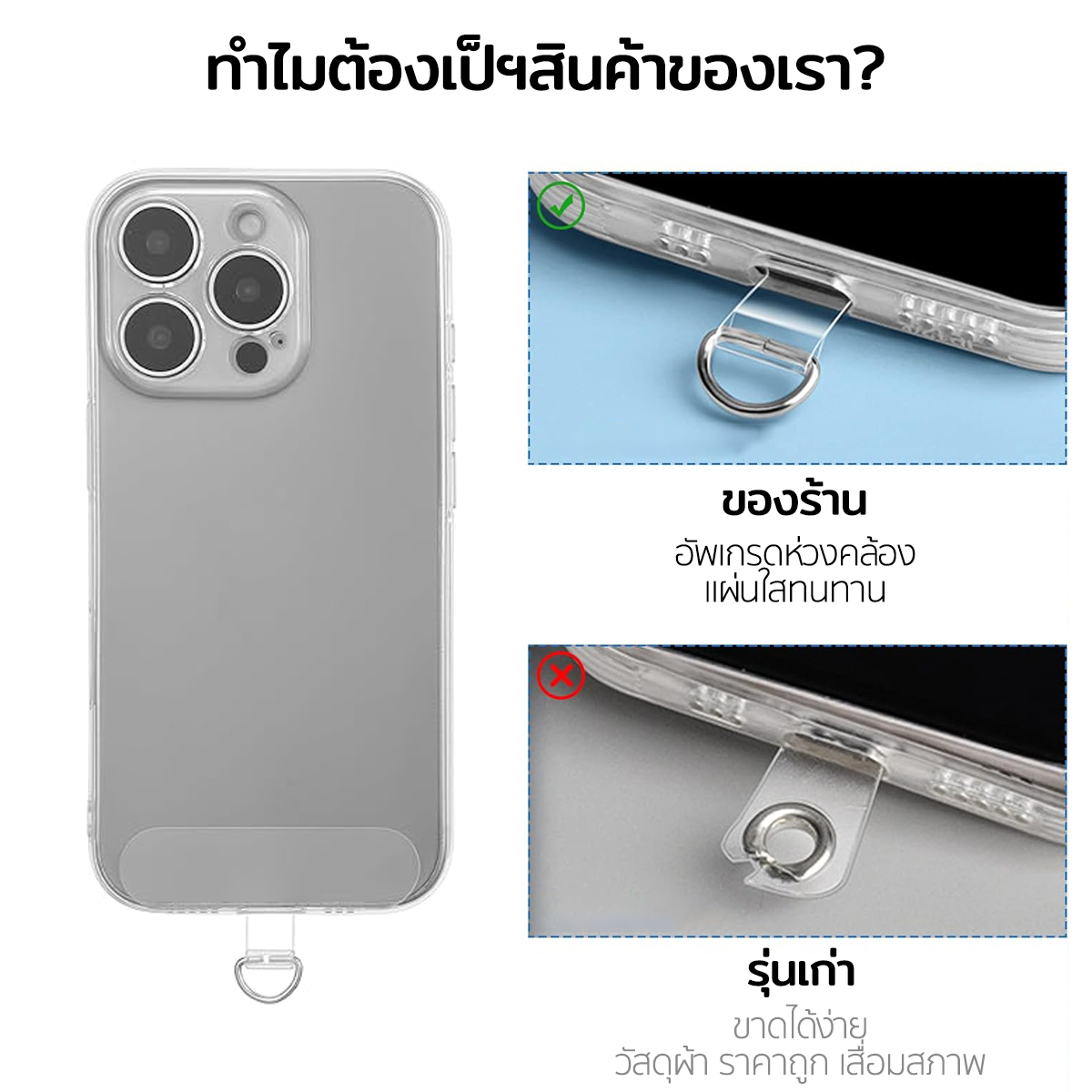 ELELAB แผ่นปะเก็นสายคล้องโทรศัพท์ TPU ใสบริสุทธิ์ แบบถอดเปลี่ยนได้ ...