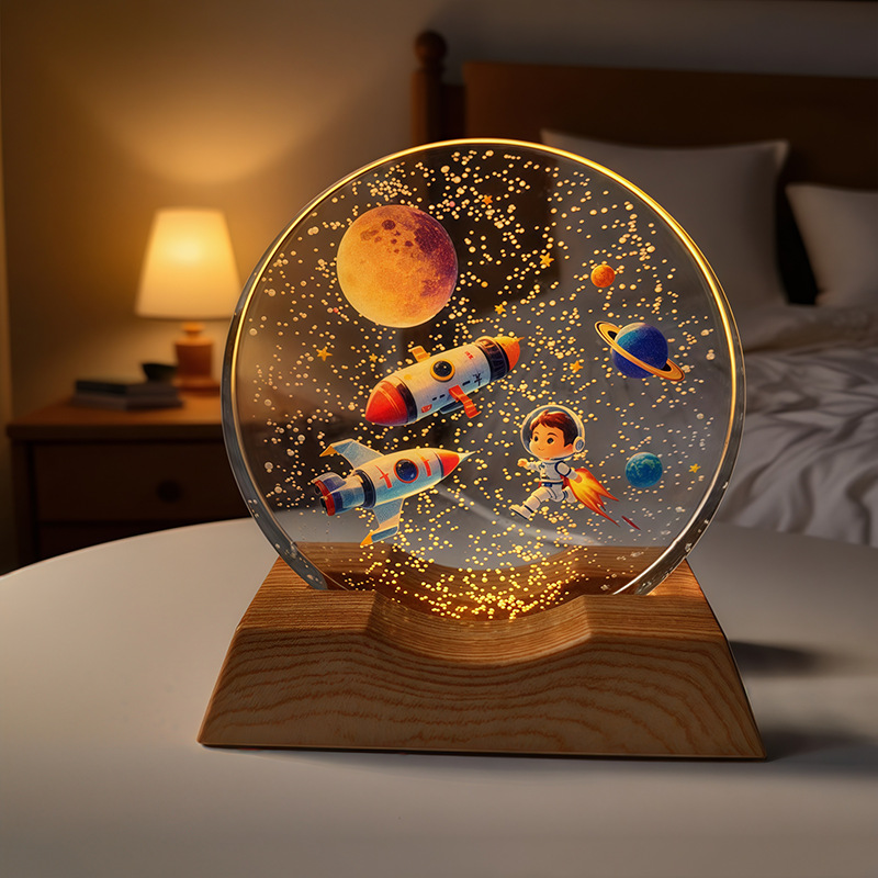 《พร้อมส่งในไทย》โคมไฟหัวเตียง3D LED+USB โคมไฟคริสตัล กลางคืน ตั้งโต๊ะ ตกแต่งห้องนอน ของขวัญ วัน ...