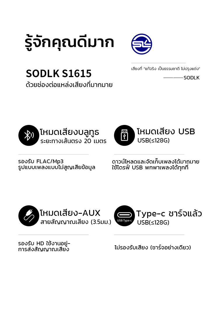 SODLK S1615 ลำโพงบลูทูธเบสหนักๆ 200W พร้อมไมโครโฟนไร้สายคู่ และระบบเสียงชัดชัด รองรับ TWS/AUX ...